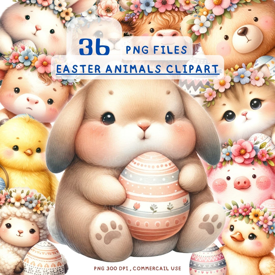 Watercolor Easter Animal Clipart, 36 Png Files, Crafts and Decor ...