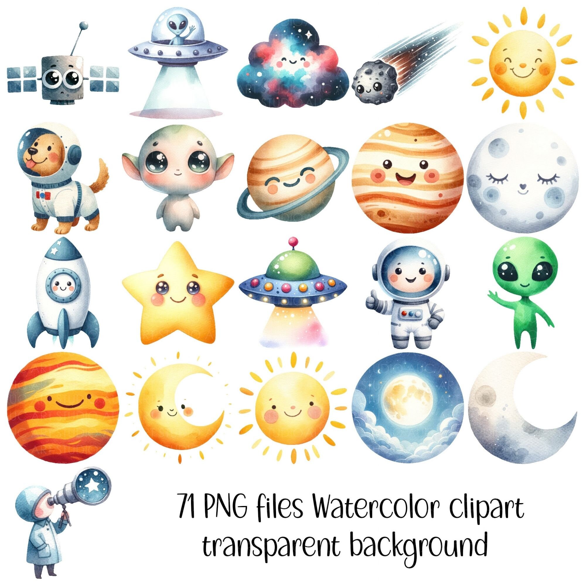 Watercolor Space Clipart Bundle, Astronaut Nursery Clipart, Astronaut ...