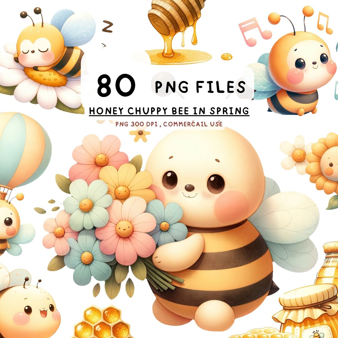 80 Sweet Honey Bee Clipart, Cute Bee Clipart, Watercolor Bee Clipart ...