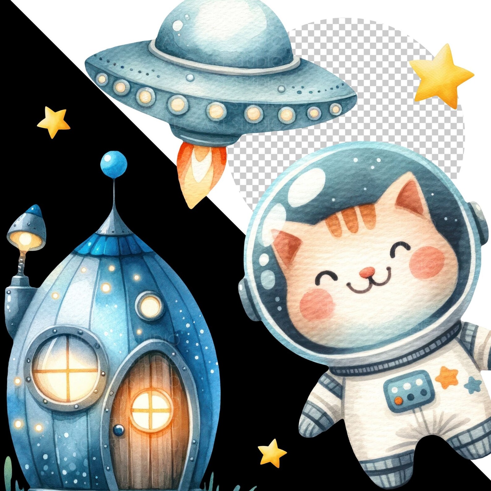 Watercolor Space Clipart Bundle, Astronaut Nursery Clipart, Astronaut ...