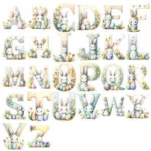 Watercolor Easter Alphabet , Numbers Clipart Set, Watercolor Bunny Letters, 44 Digital PNG Files ...