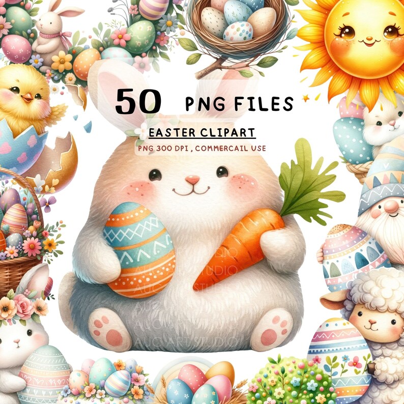 Easter Bunny Clipart Bundle Png, Easter Clipart, Easter Graphics ...