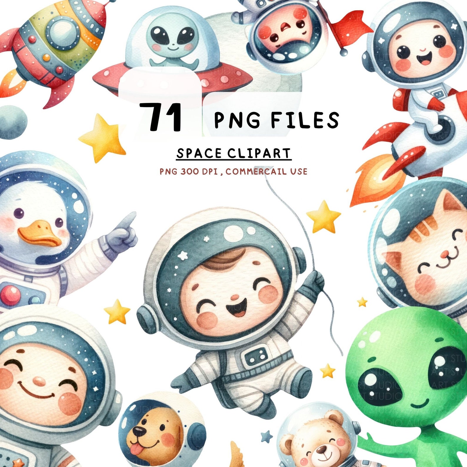 Watercolor Space Clipart Bundle, Astronaut Nursery Clipart, Astronaut ...