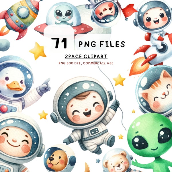 Watercolor Space Clipart Bundle, Astronaut Nursery Clipart, Astronaut ...