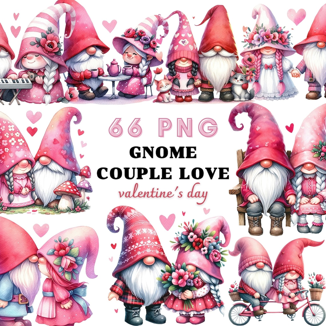 Couple Gnome Valentine's Day Clip Art, Valentine Character Png, Couple ...