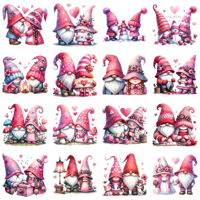 Couple Gnome Valentine's Day Clip Art, Valentine Character Png, Couple ...
