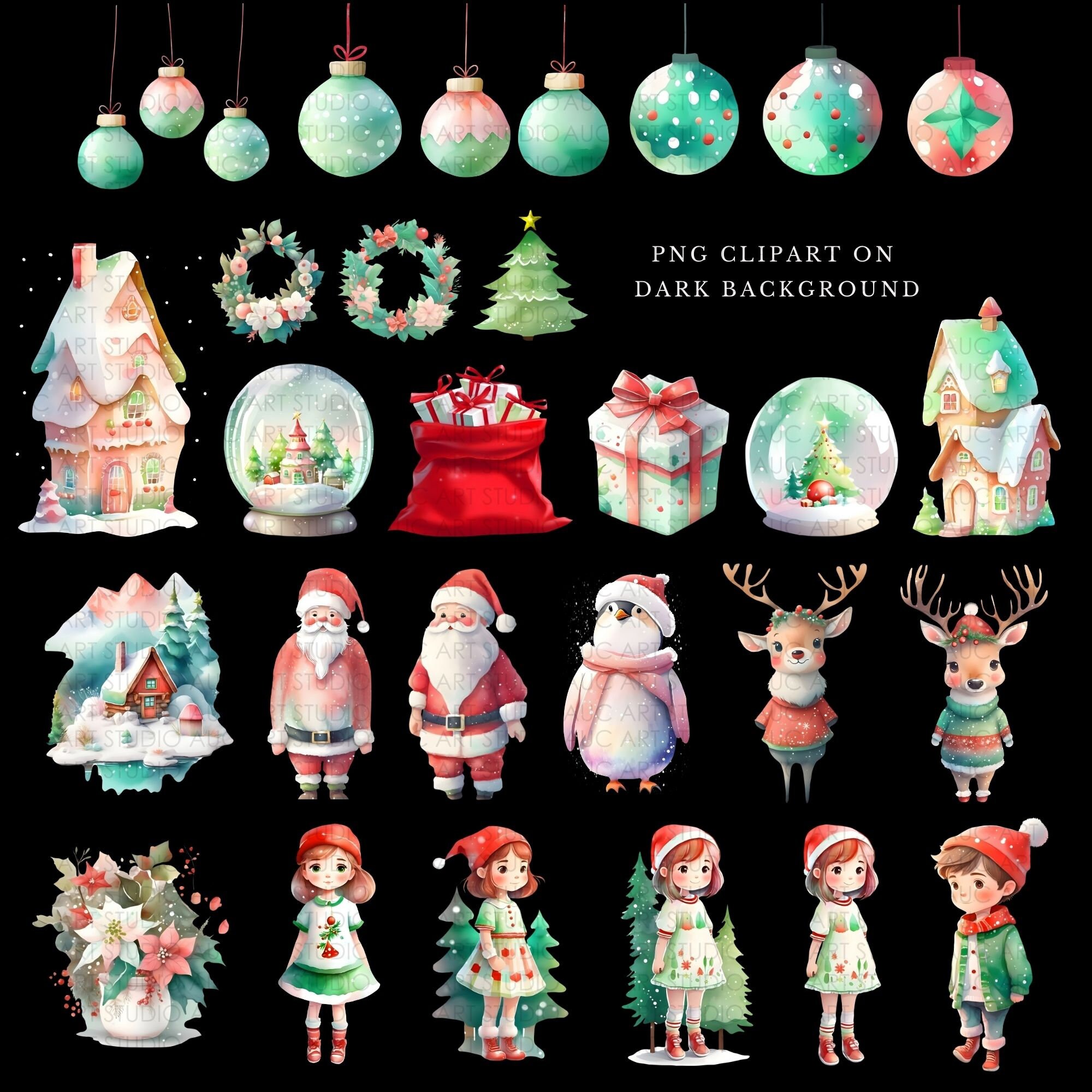 Watercolor Christmas Clipart PNG Winter Holiday Digital - Etsy
