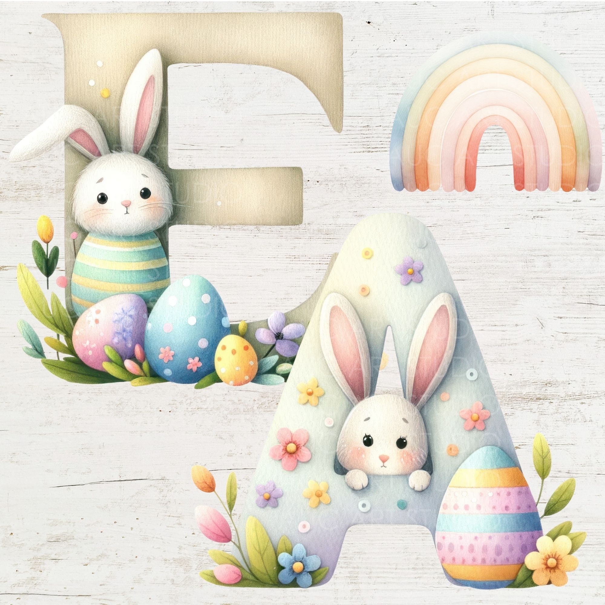 Watercolor Easter Alphabet , Numbers Clipart Set, Watercolor Bunny ...