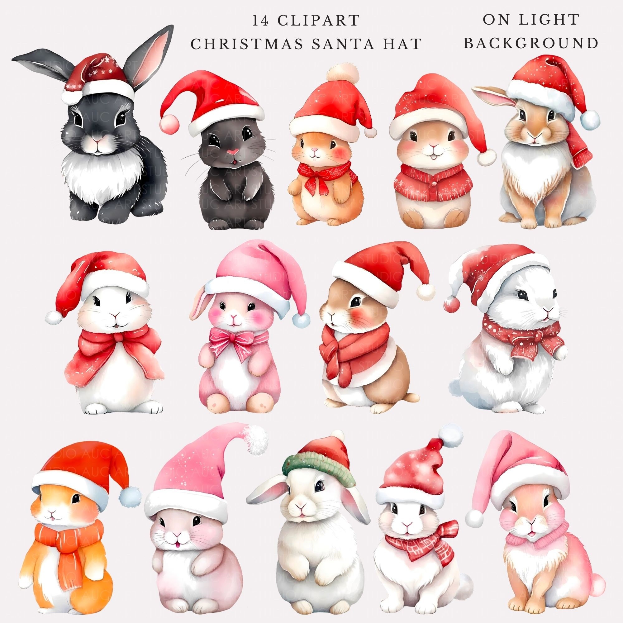 Christmas Bunny Rabbit Cute PNG Clipart Xmas Winter Watercolor Santa ...