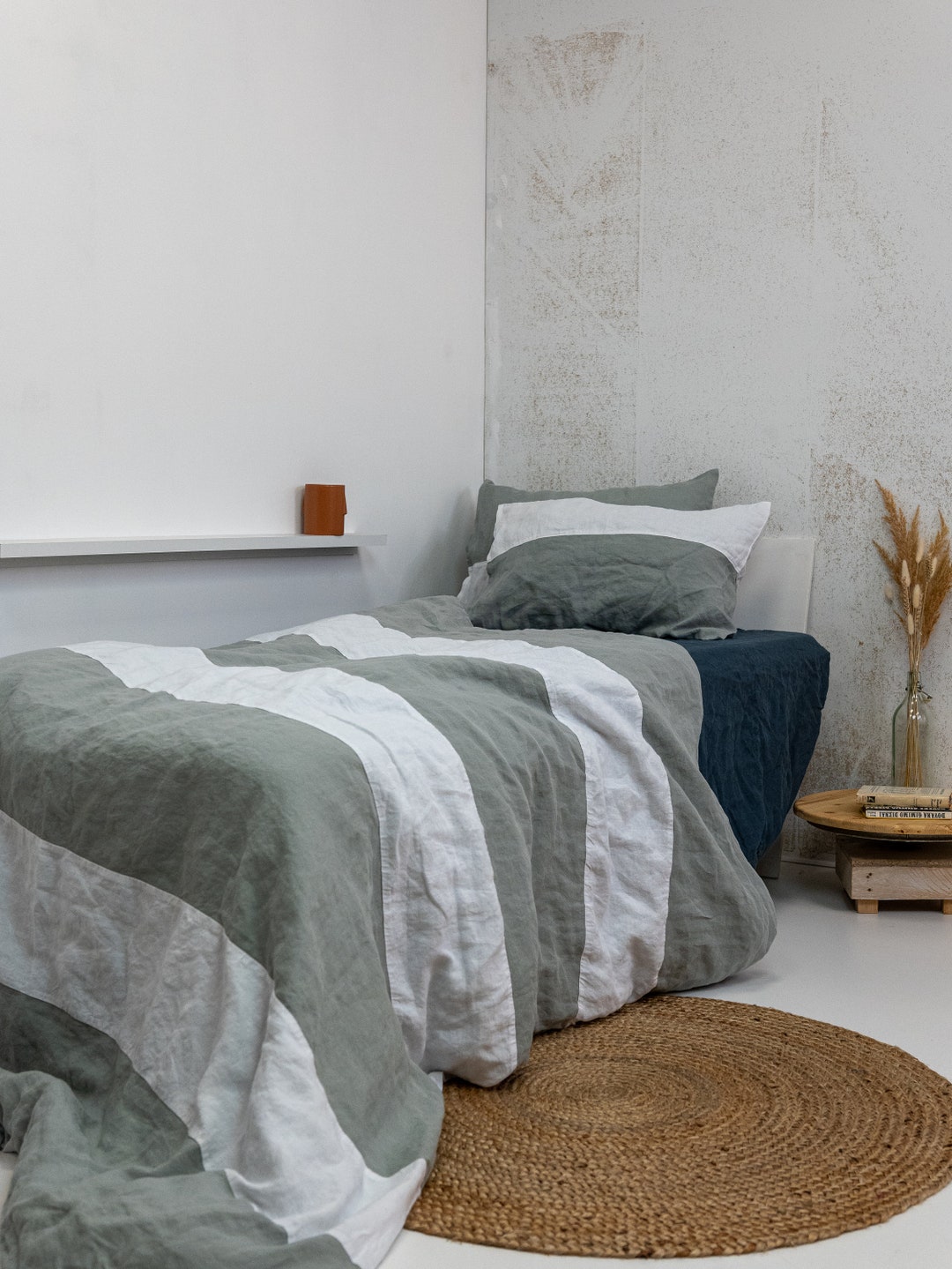 Minimalist Two-color Linen Bedding Set, King Size Linen Bedding ...