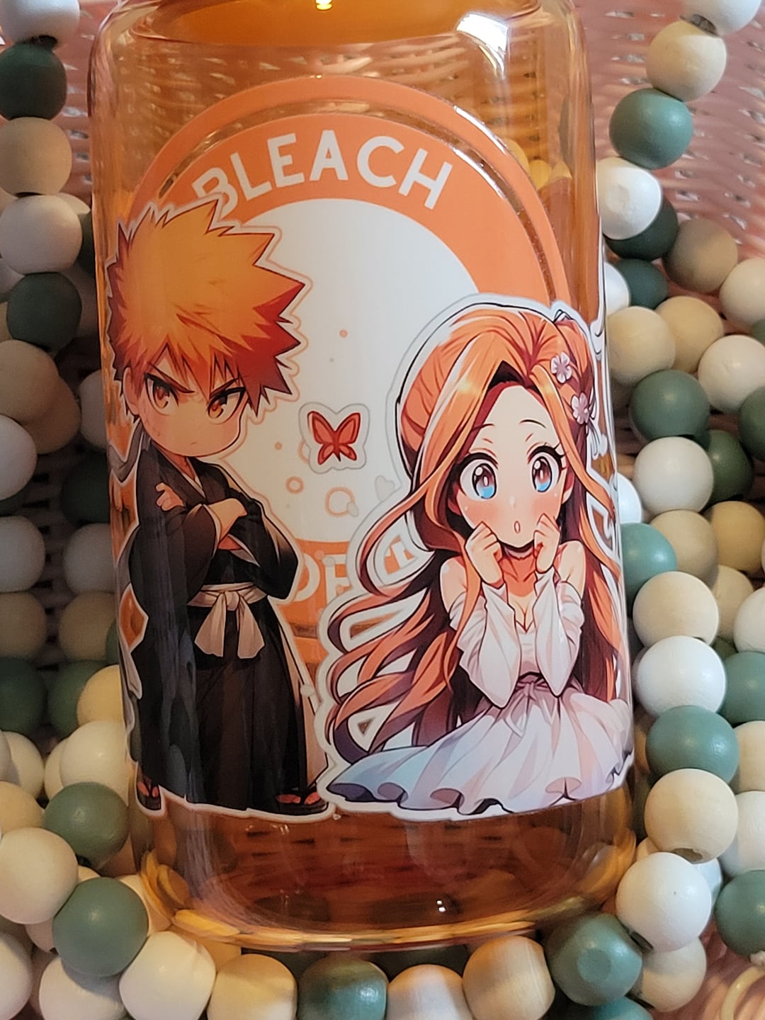 Kawaii/anime Style/ Bleach Chibi Beer Glass Can Cup 16oz/lid and Straw ...