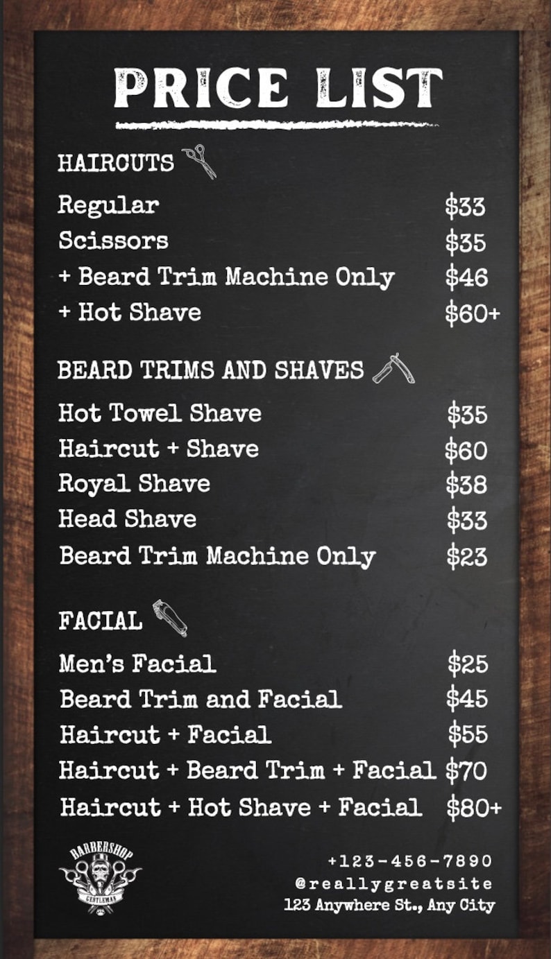 Barber Shop Price List - Etsy