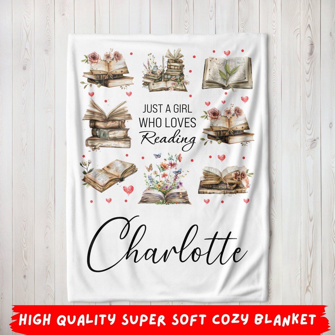 Personalized Reading Blanket, Custom Name Just A Girl Who Loves Reading ...