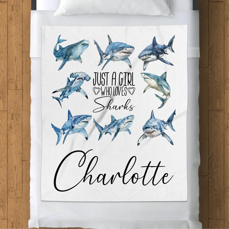 Personalized Shark Blanket, Custom Name Just A Girl Who Loves Sharks ...