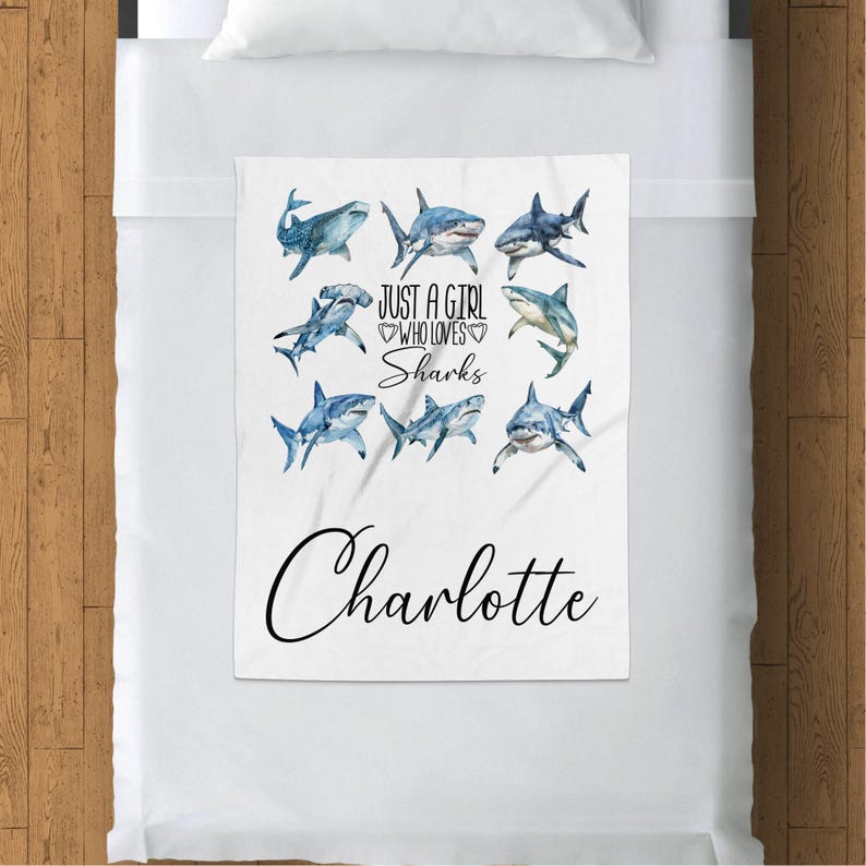 Personalized Shark Blanket, Custom Name Just A Girl Who Loves Sharks ...