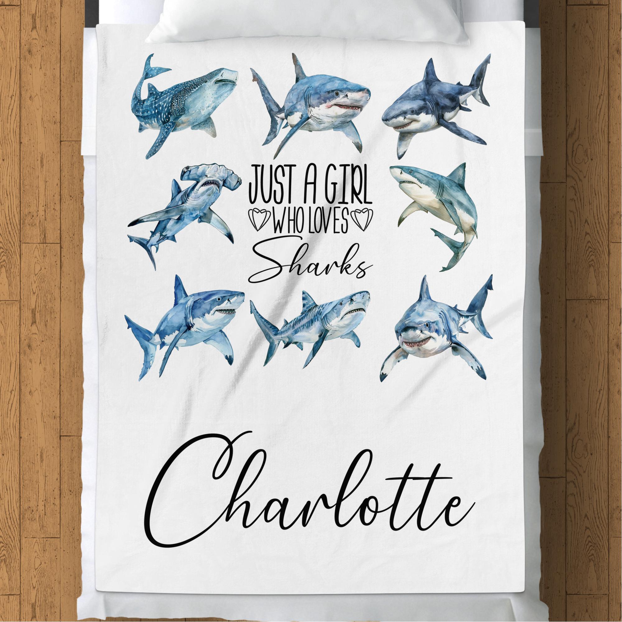 Personalized Shark Blanket, Custom Name Just A Girl Who Loves Sharks ...