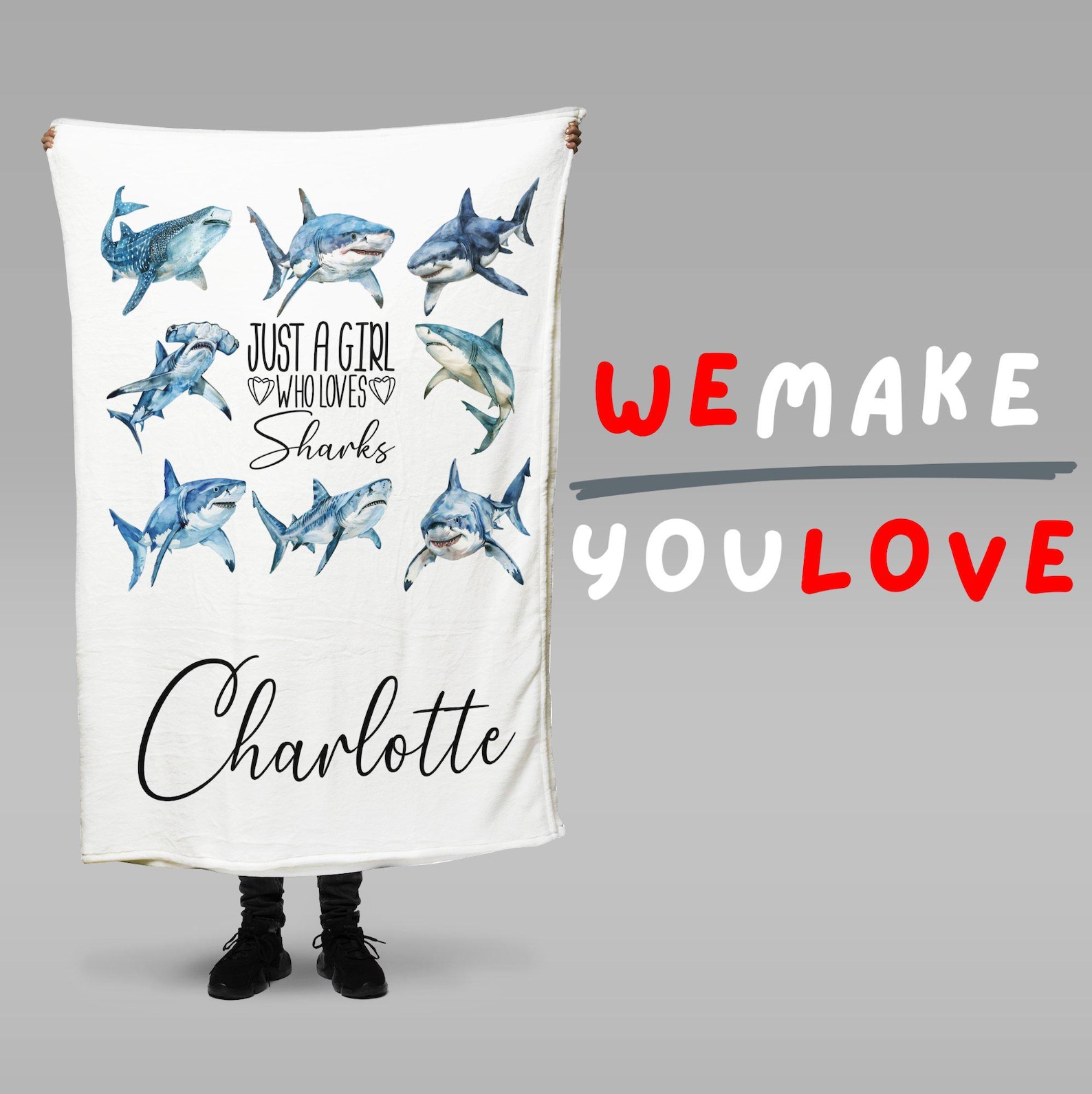 Personalized Shark Blanket, Custom Name Just A Girl Who Loves Sharks ...