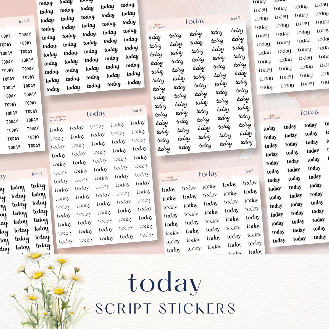 TODAY Script Sticker Sheet | Functional Small Text Stickers | White or ...