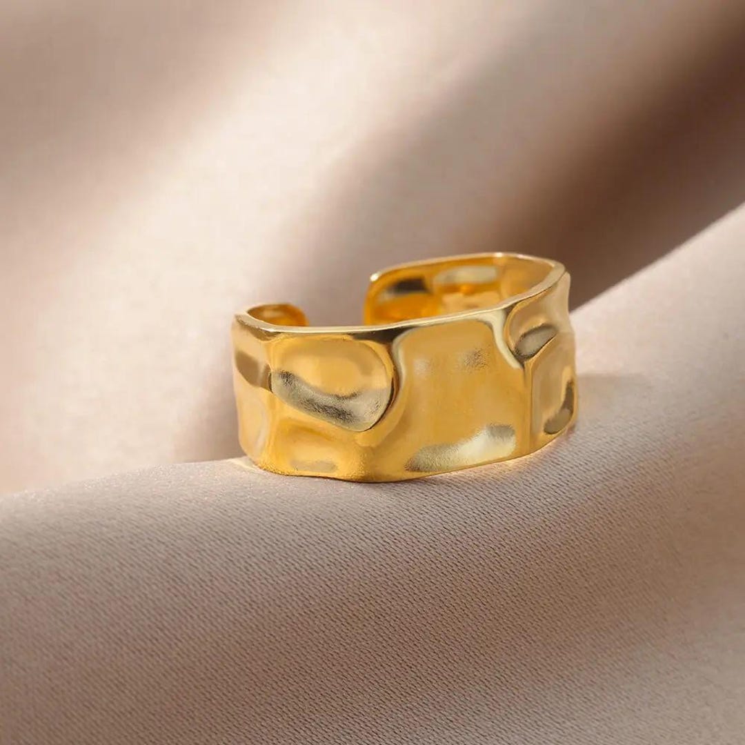 Personalized Hammered Ring, Open Ring, Gold Long Ring, Chunky Ring ...