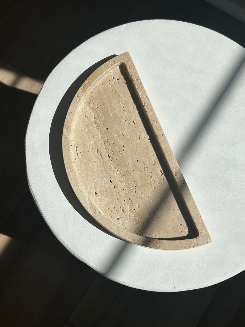 Travertine Semicircle Neutral Beige Tray - Etsy