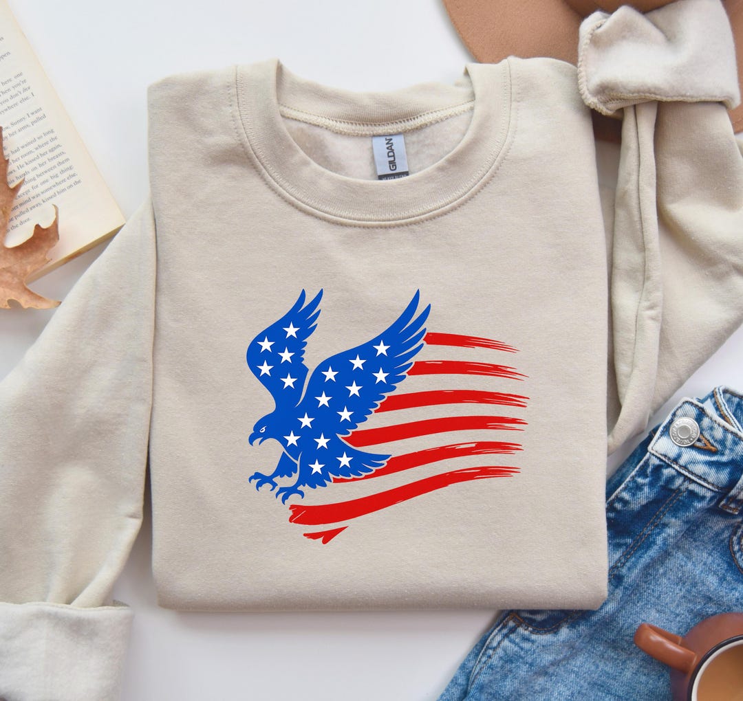 Distressed American Sweatshirt, Eagles Flag Sweatshirt, Independence ...