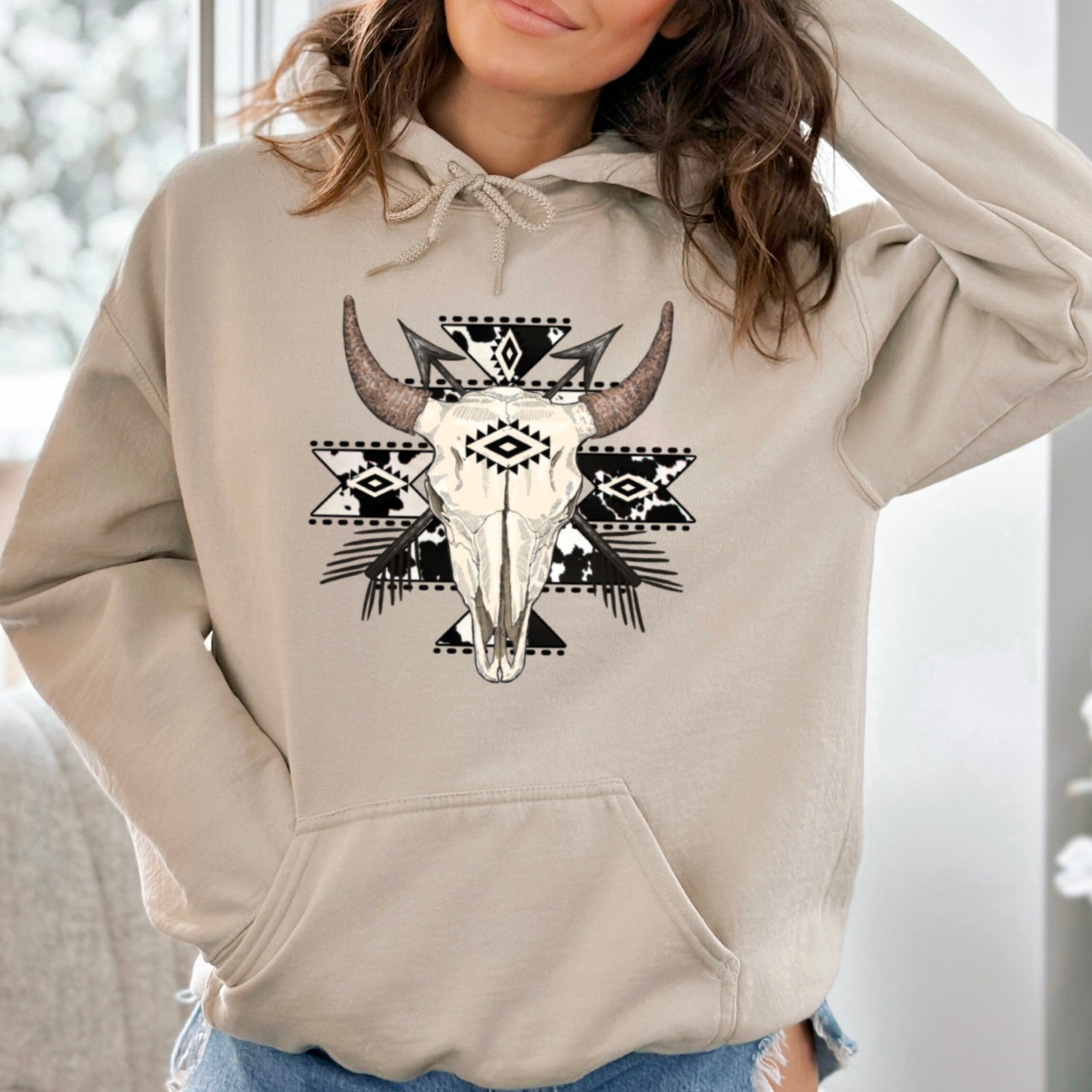 Aztec Western Skull Hoodie Bull Skull Hoodie Boho Western - Etsy