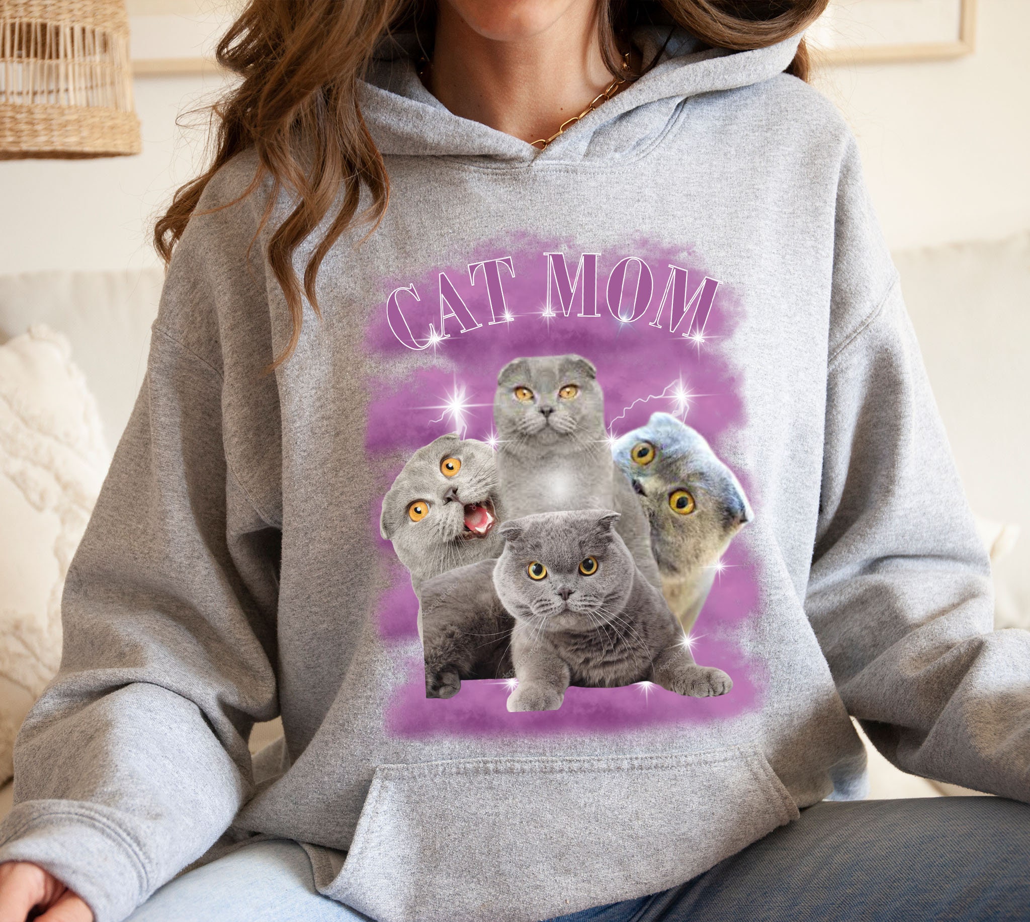Custom Bootleg Cat Mom Photo Hoodie,personalized Cat Bootleg Hoodie ...