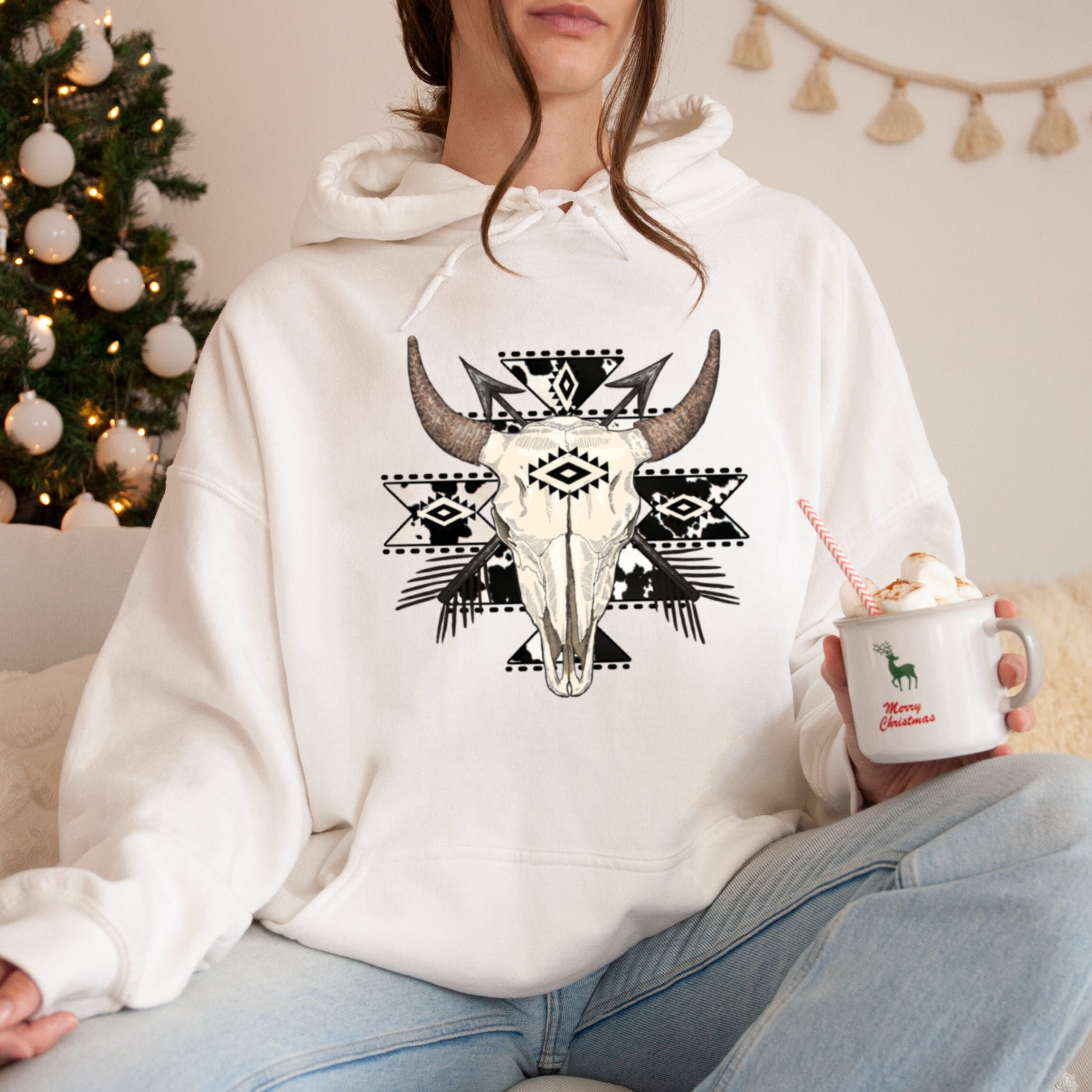 Aztec Western Skull Hoodie Bull Skull Hoodie Boho Western - Etsy