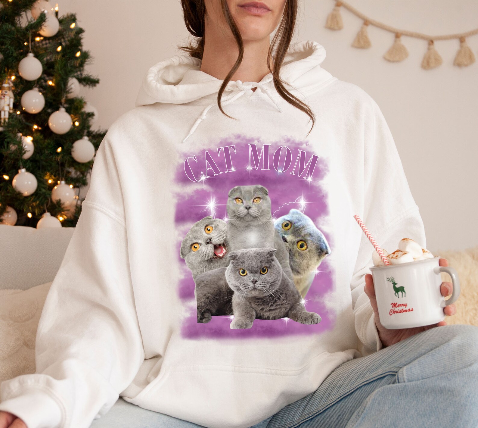 Custom Bootleg Cat Mom Photo Hoodie,personalized Cat Bootleg Hoodie ...