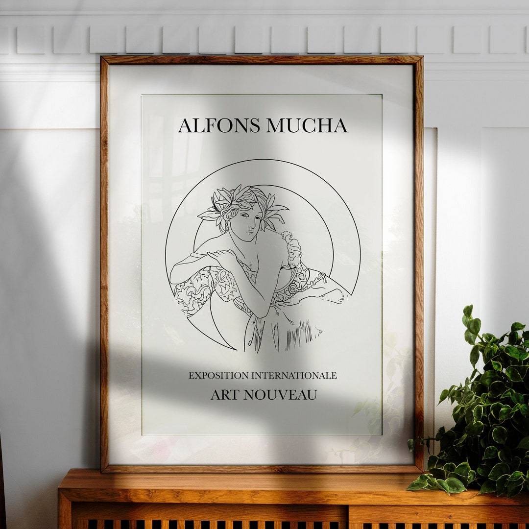 Mucha Line Art Print, Mucha Wall Art, Art Nouveau Printable Poster ...
