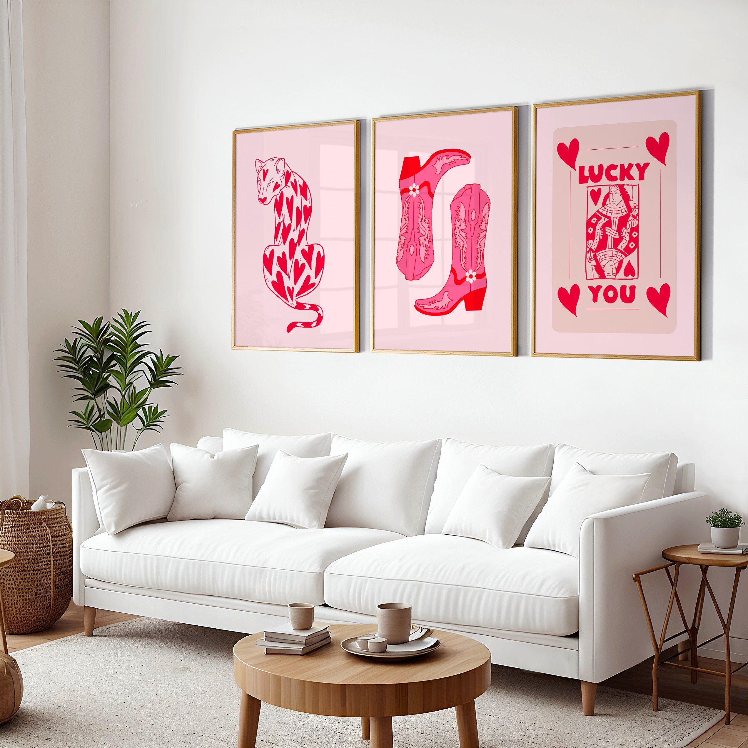 Set of 3 Pink and Red Digital Wall Art Prints, Lucky You Printable ...