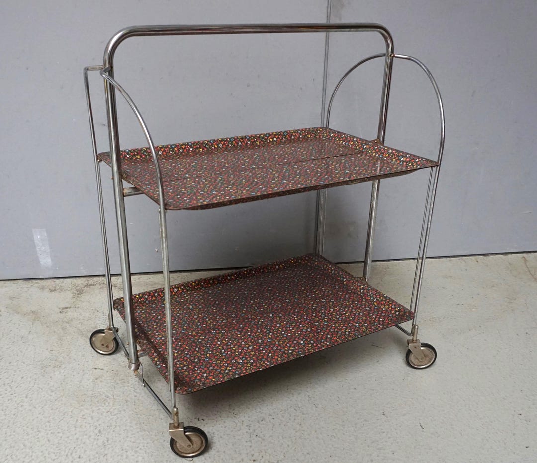 Vintage Dinett Servierwagen Barwagen Klappwagen Teewagen Blümchen Dekor ...