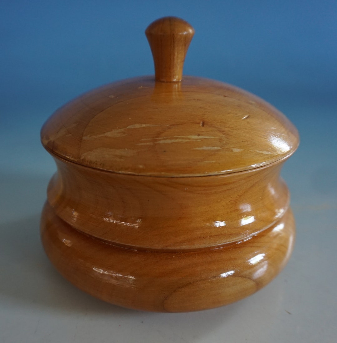 Vintage Lidded Box Wooden Cherry Tree Wegner Era Handmade 70s E23-006 ...