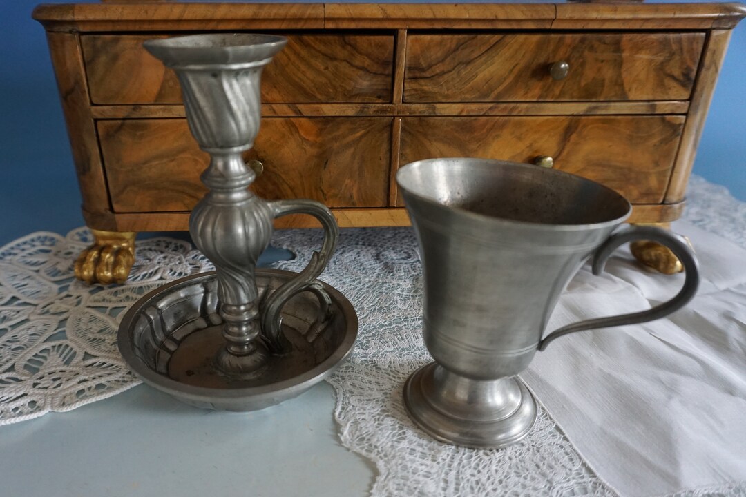 2 Parts Collector's Items Antique Tin Candlestick / Candlestick ...