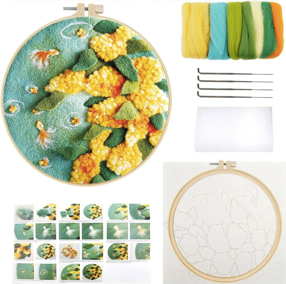 DIY Wool Needle Felting Kit Fish Pond Wool Felting for - Etsy