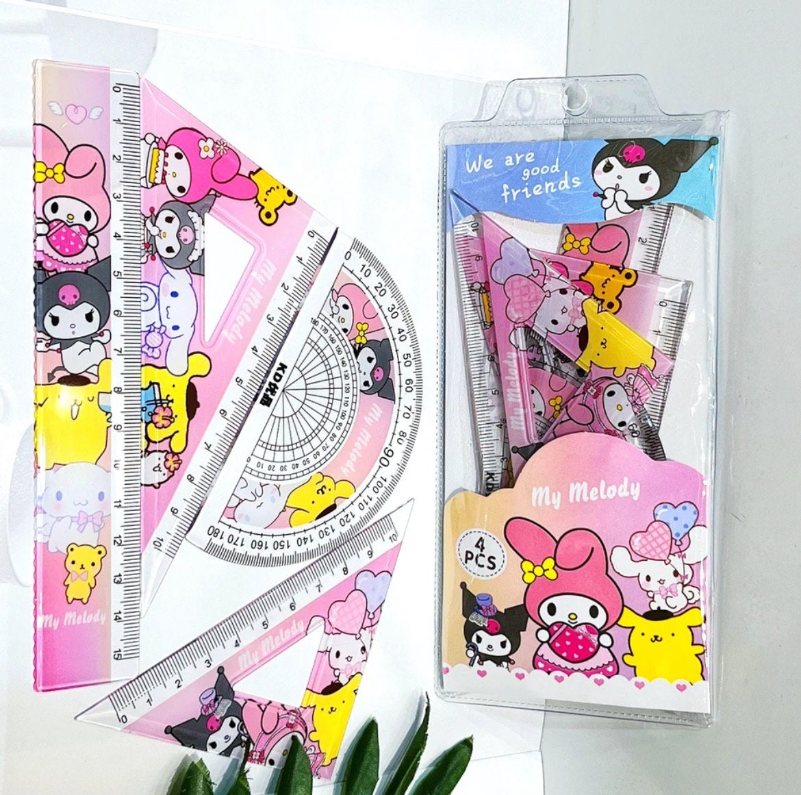 Sanrio Student Ruler 4 Piece Set Kawaii Kuromi Hello Kitty My Melody ...