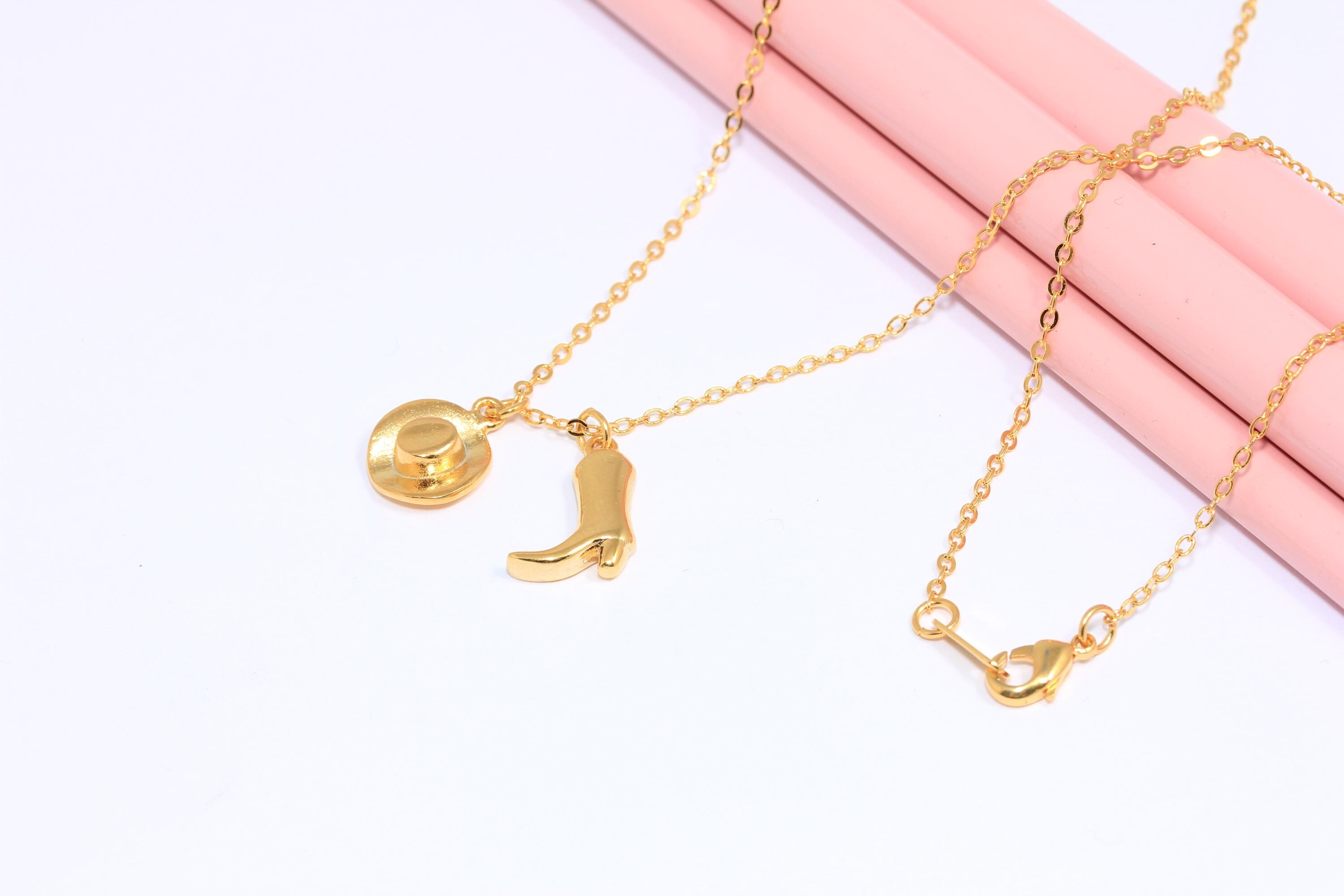 24k Shiny Gold Cowboy Necklace, Western Cowboy Necklace, Charm Necklace ...