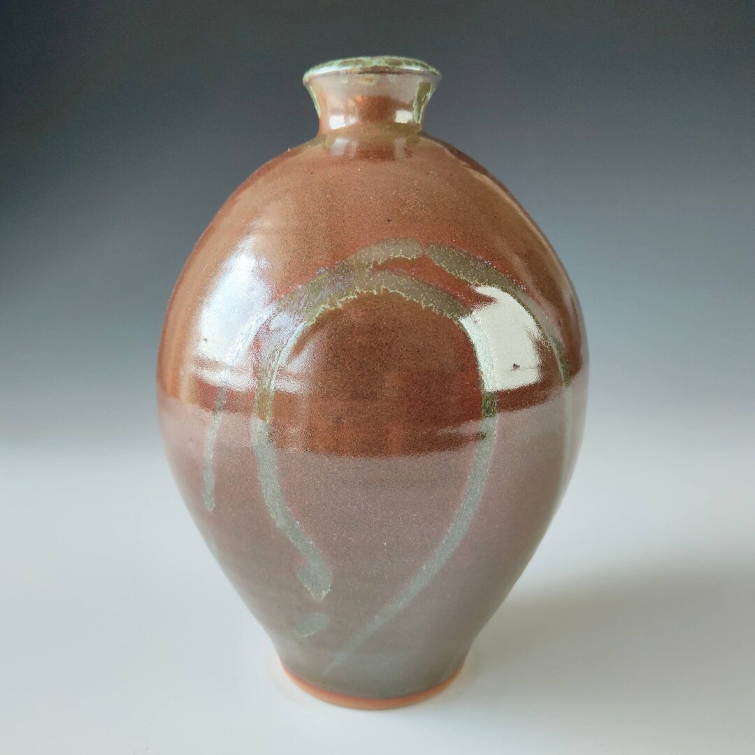 Large Ceramic Bottle-vase - Rust Red Glaze and Copper Pours - Handmade ...