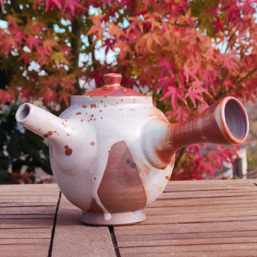 Asian-style Pottery Teapot/kyusu With Shino Glaze - Handmade Studio ...