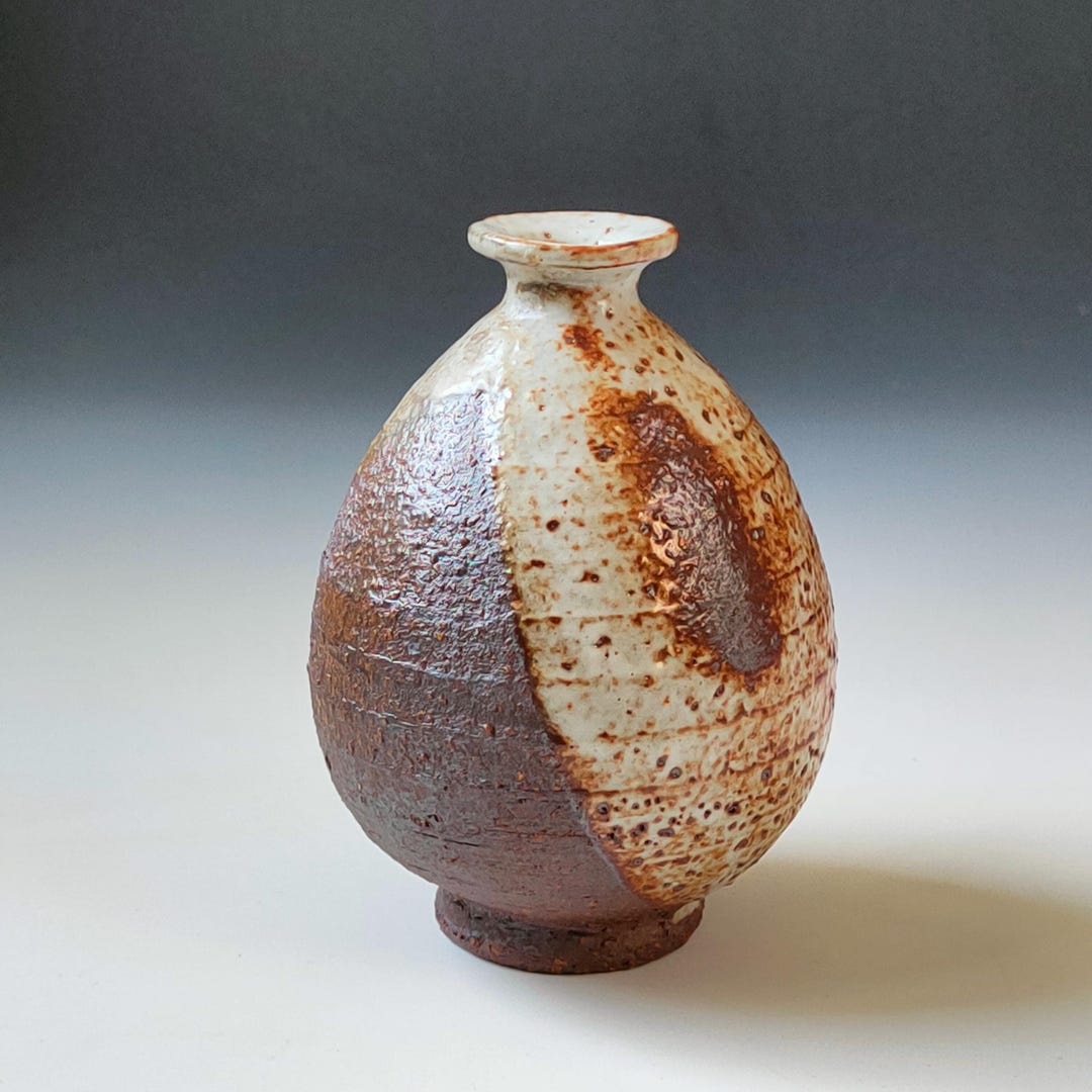 Ceramic Bud Vase/sake Bottle With Shino and Sprayed Ash Glazes ...