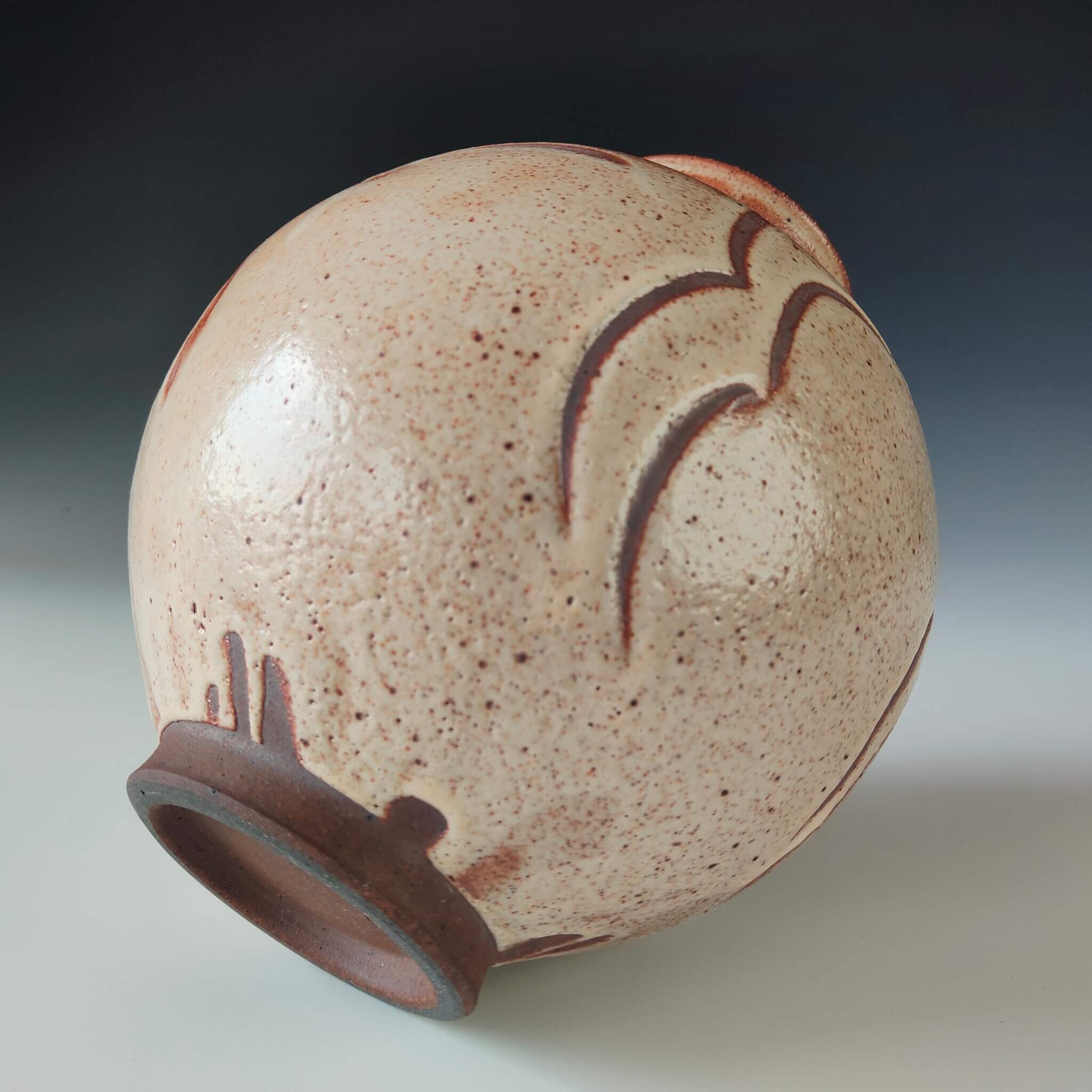 Large Ceramic Moon Jar - Rust Red/cream Shino Glaze - Handmade/hand ...