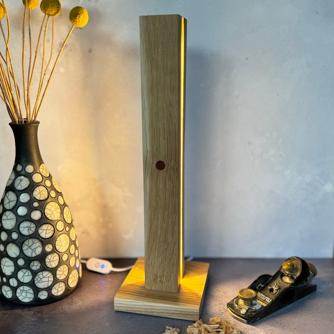 Sendai Oak Table Lamp - Warm LED Light | Solid Wood | Japandi | Dimmer ...