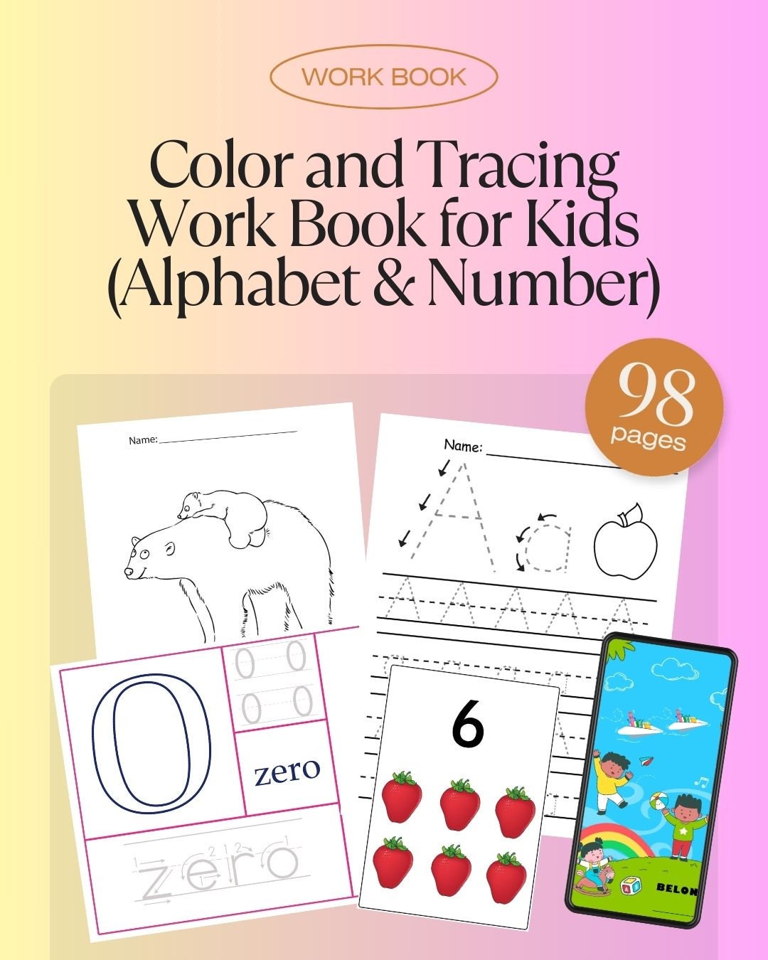 Worksheet Tracing Number & Alphabet for Preschool Pre-k Kindergarten - Etsy