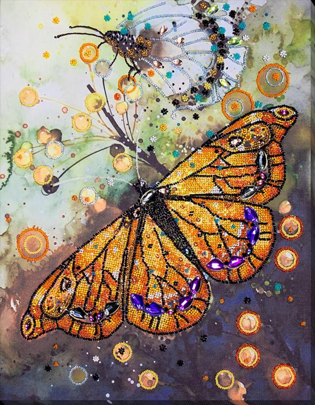 Bead Embroidery Kit “amber Flight” | DIY Beaded Art on Natural Canvas ...