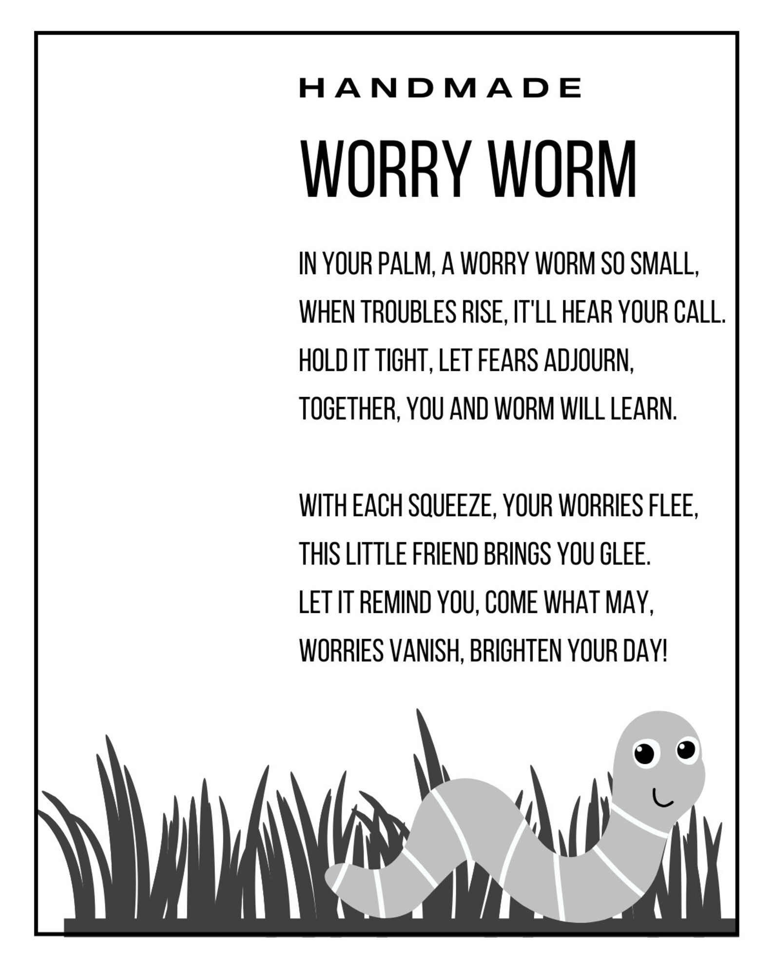 Worry Worm Tags & Worry Worm Cards Printable Tags for Crochet Worry ...