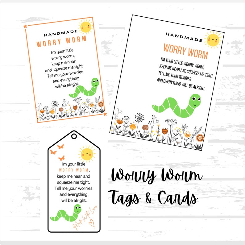Worry Worm Tags & Worry Worm Cards Printable Tags for Crochet Worry ...