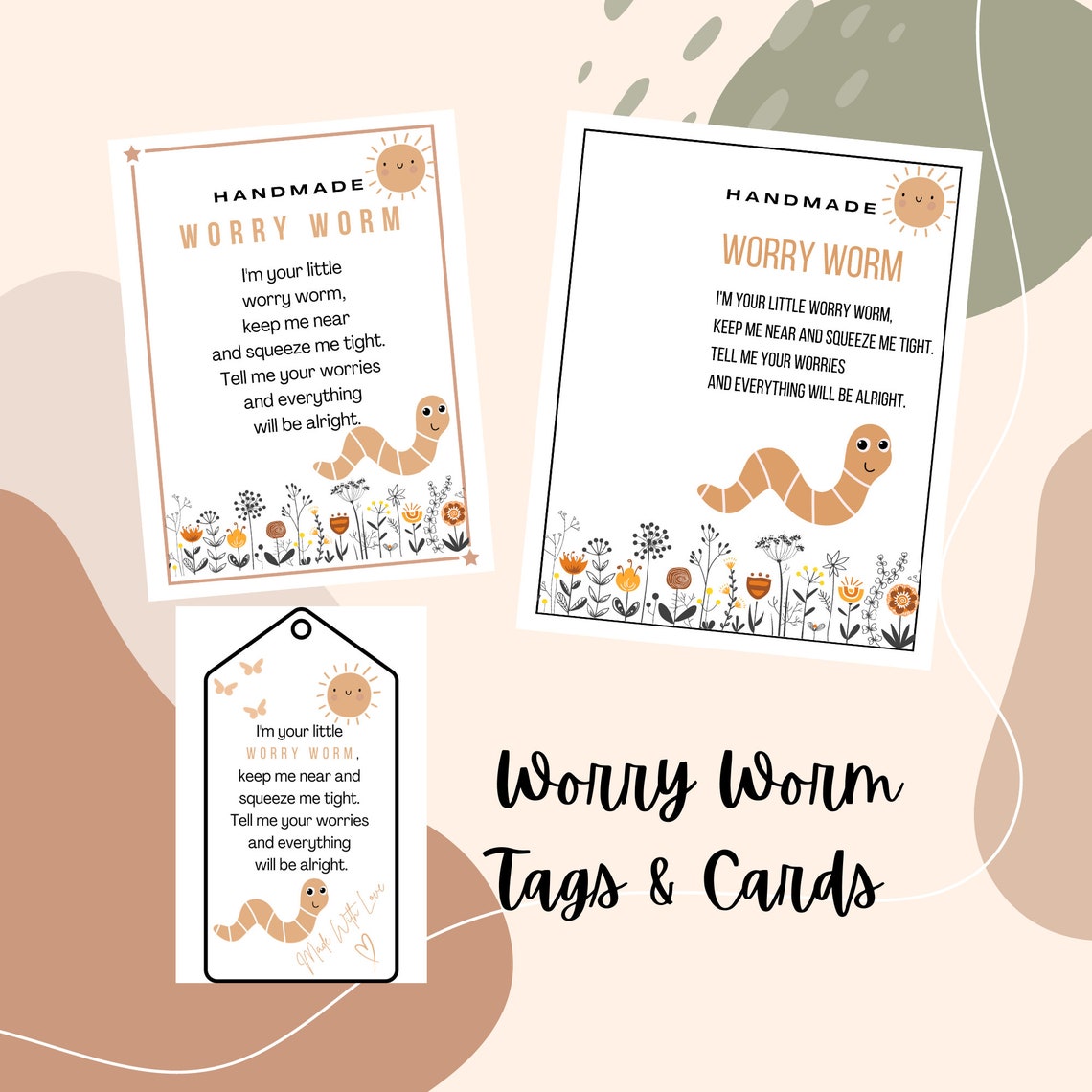 Worry Worm Tags & Worry Worm Cards Printable Tags for Crochet Worry ...