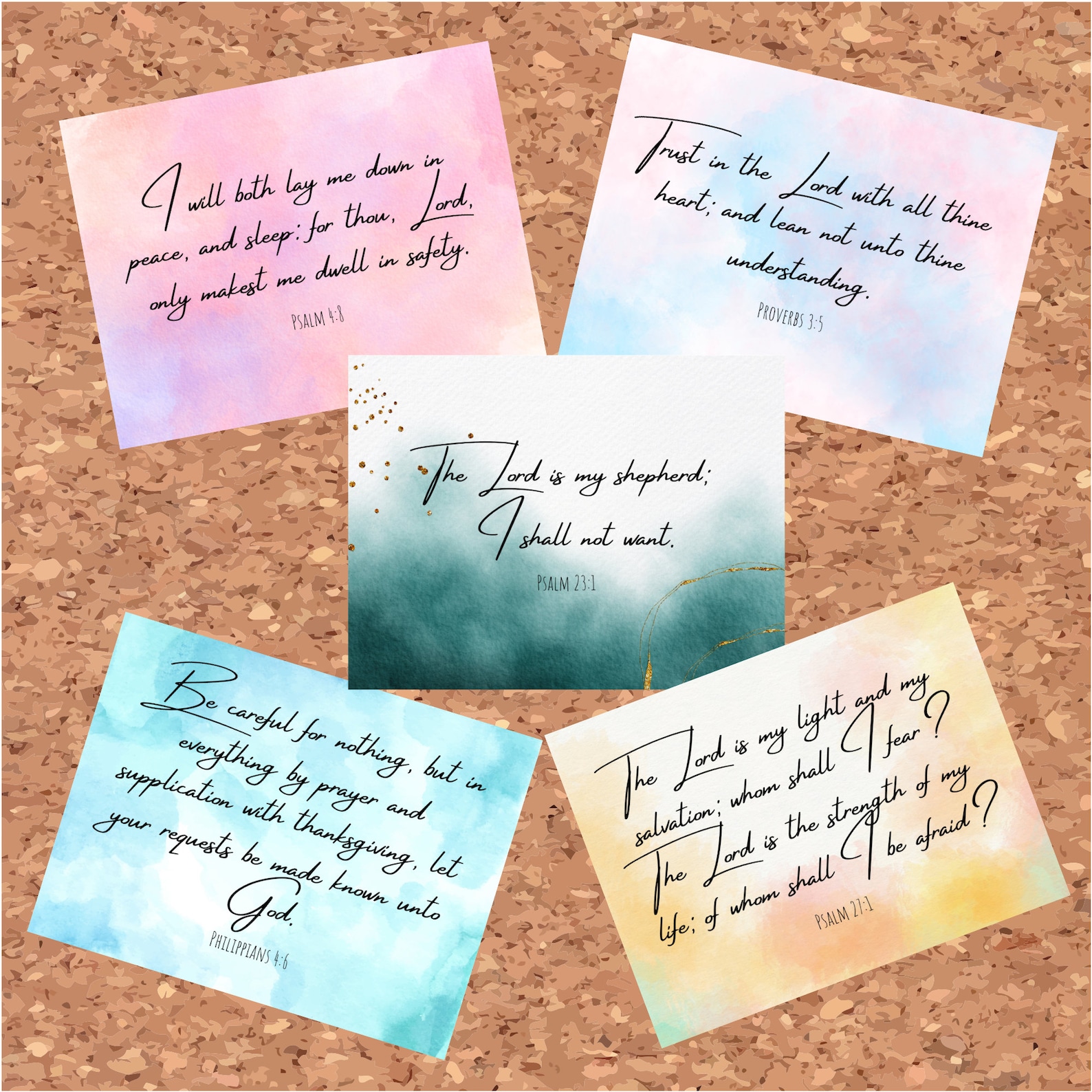 20 Encouraging Bible Verse Cards NIV and KJV Watercolor Background ...