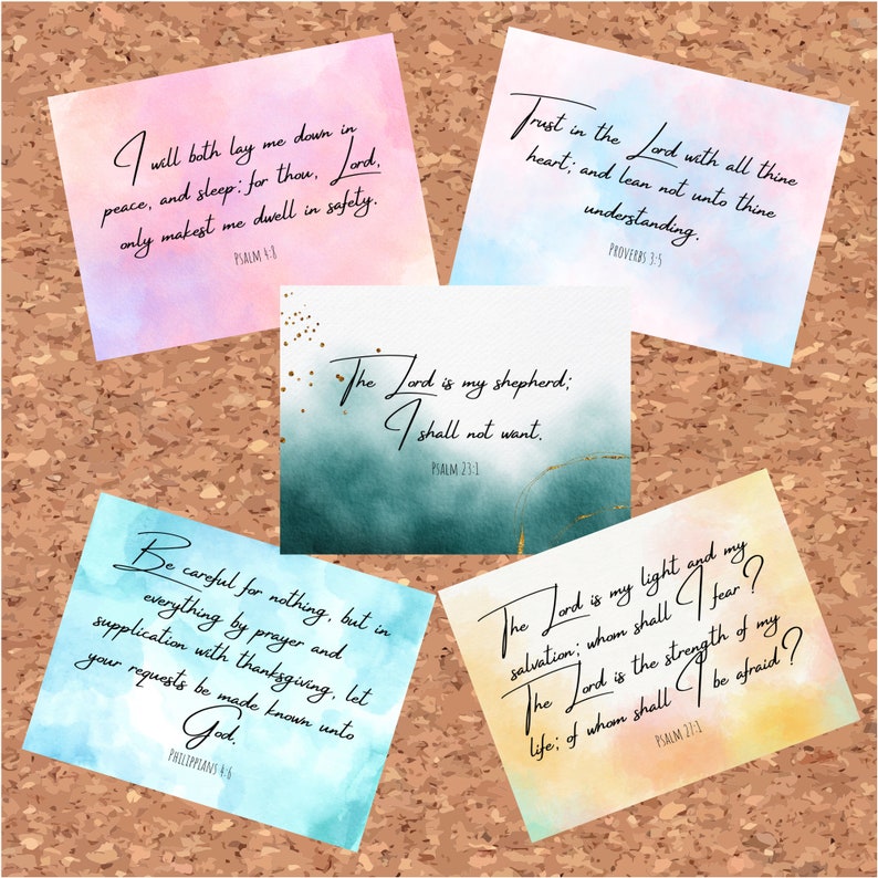 20 Encouraging Bible Verse Cards NIV and KJV Watercolor Background ...