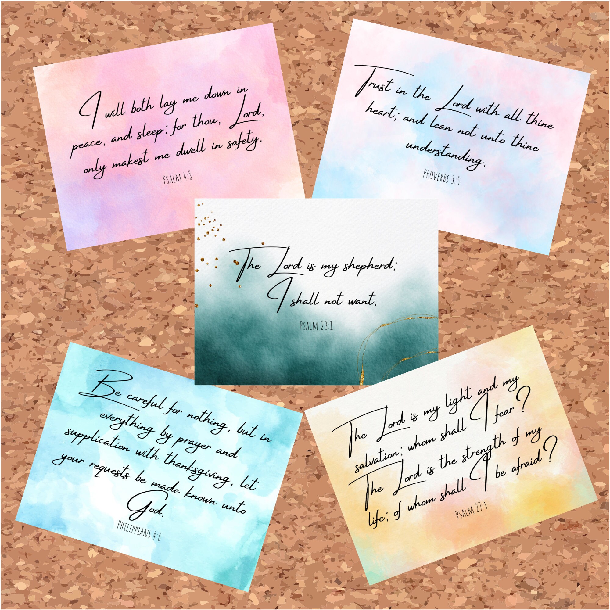 20 Encouraging Bible Verse Cards NIV and KJV Watercolor Background ...